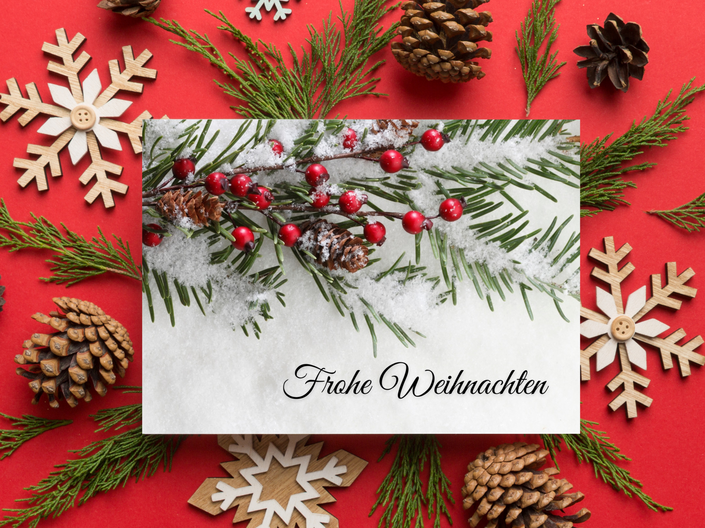 German Christmas Card "Frohe Weihnachten" red berries | AlpenMarkt